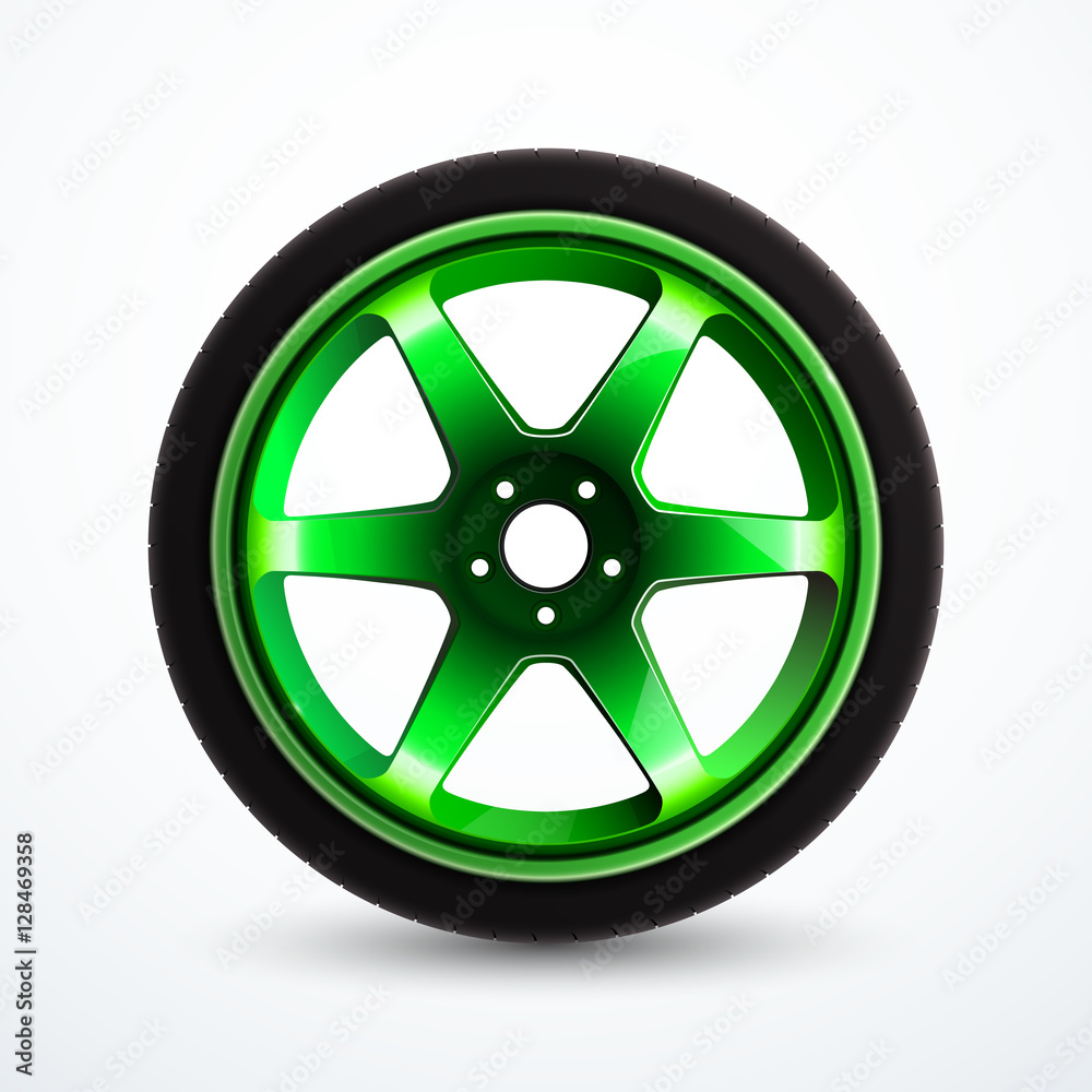 Vector sport wheel with green rim. Car alloy wheel isolated Stock ...