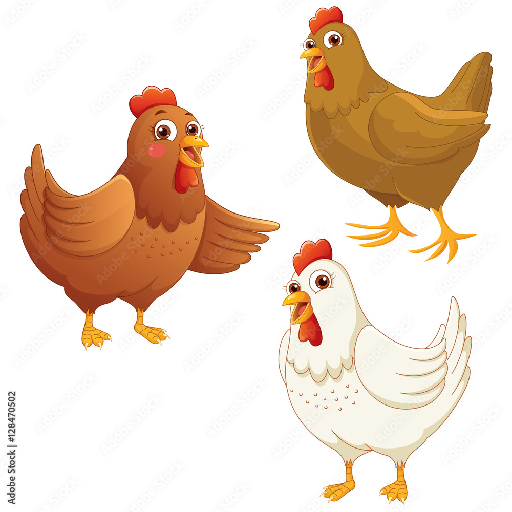 Vector Illustration Of Cartoon Chickens Stock Vector | Adobe Stock