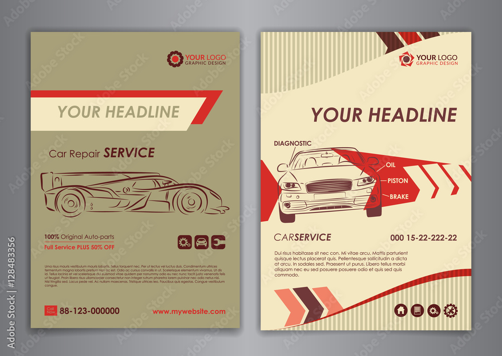 Auto repair Brochure templates, mockup flyer, abstract arrow modern ...