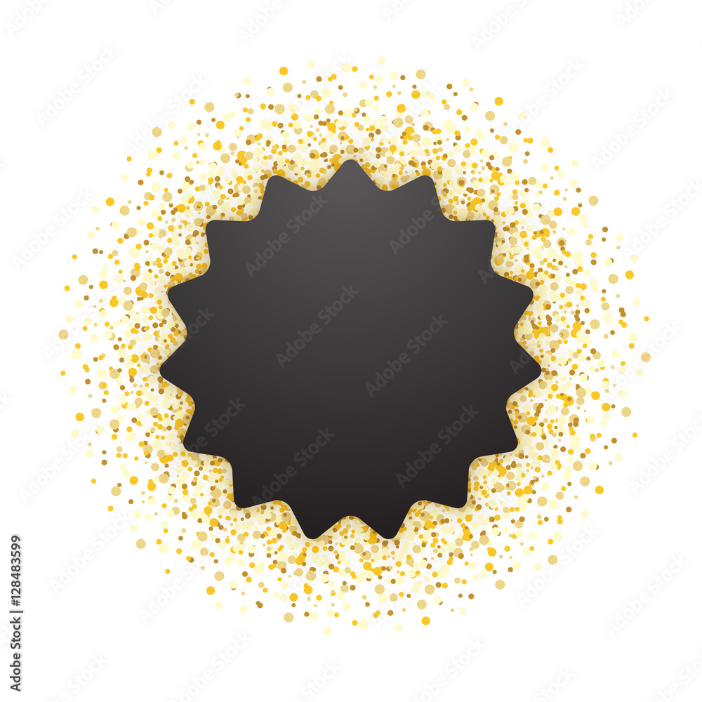 Blank black star-shaped card with gold glitter on white background ...