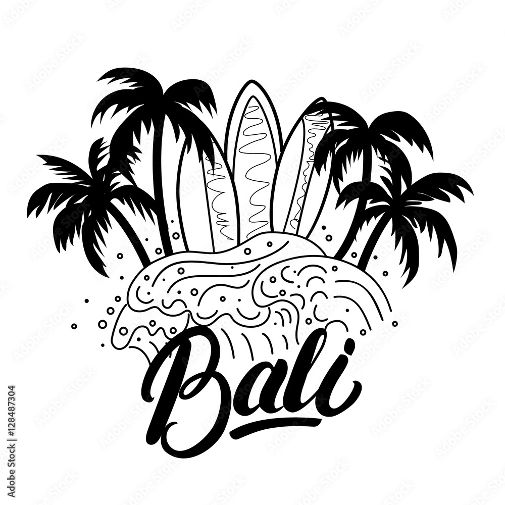 Bali hand lettering surf poster, tee print. Stock Vector | Adobe Stock