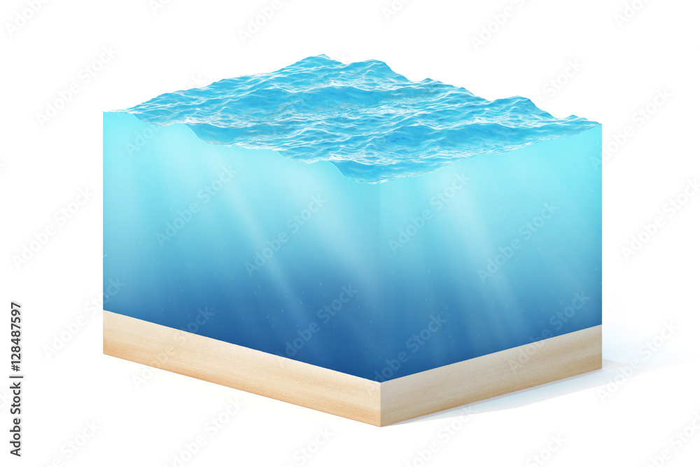 3d rendering illustration of cross section of water cube isolated on ...