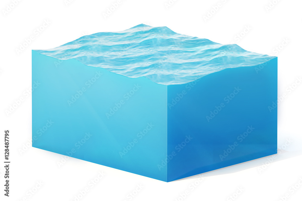 3d rendering illustration of cross section of water cube isolated on ...