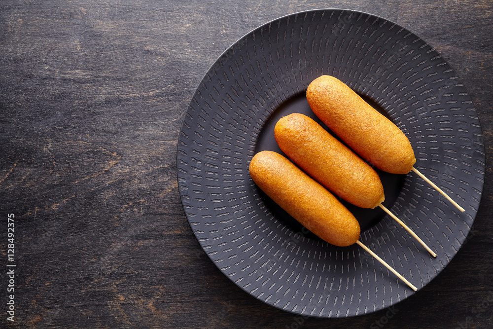 Corndog traditional American corn dog street junk food deep fried ...