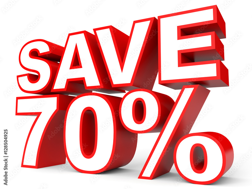 Discount 70 percent off. 3D illustration on white background. Stock ...