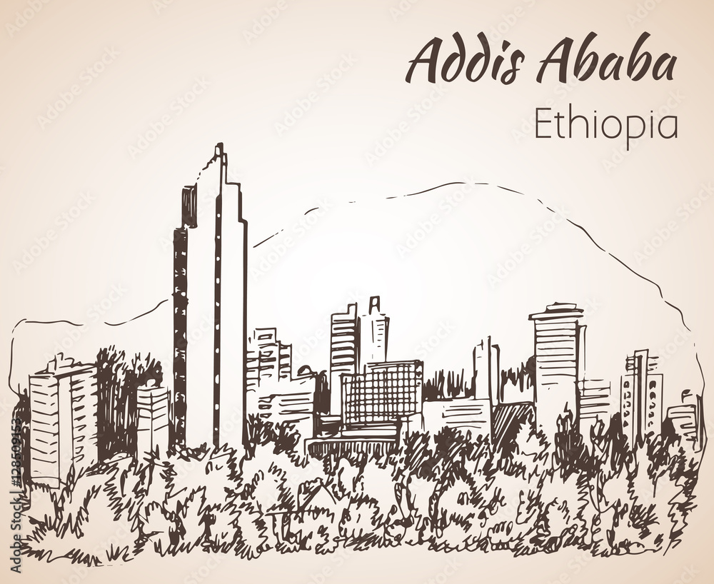 Addis Ababa cityscape - Ethiopia. Sketch. Stock Vector | Adobe Stock