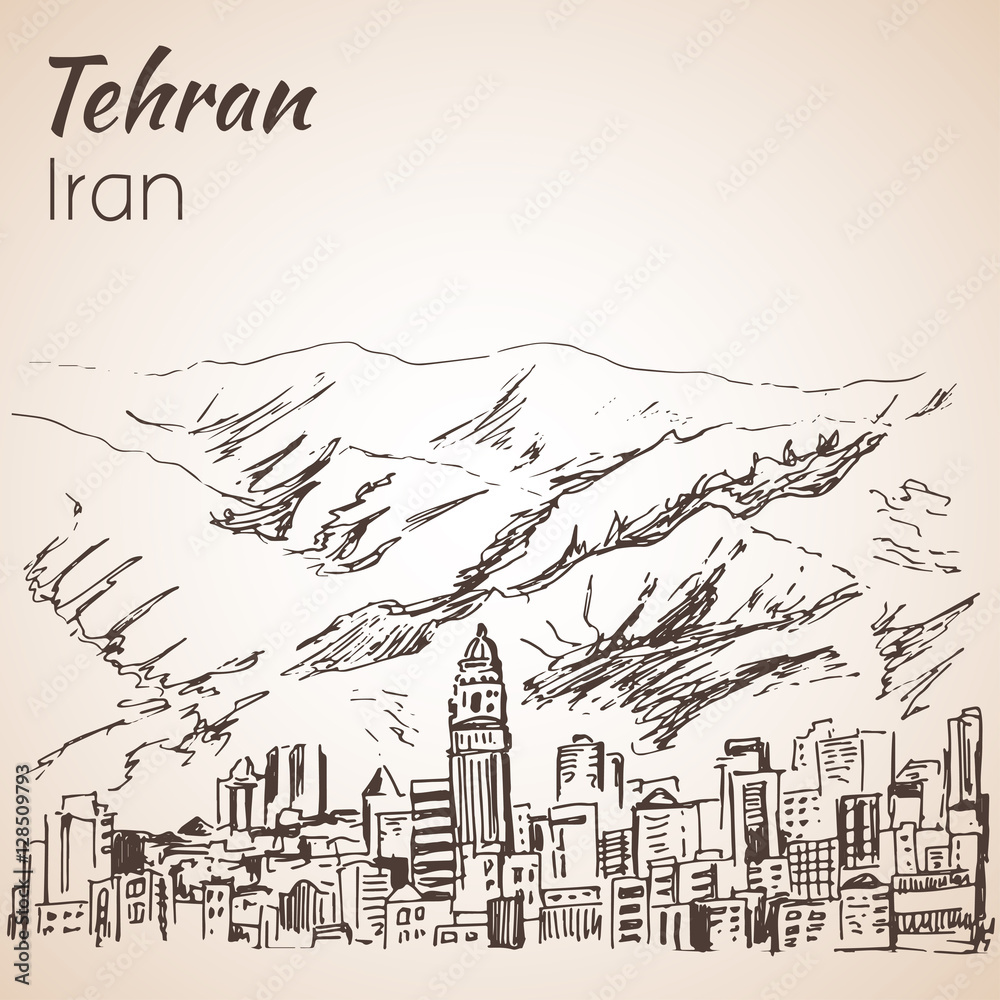 Tehran cityscape - Iran. Sketch. Stock-Vektorgrafik | Adobe Stock