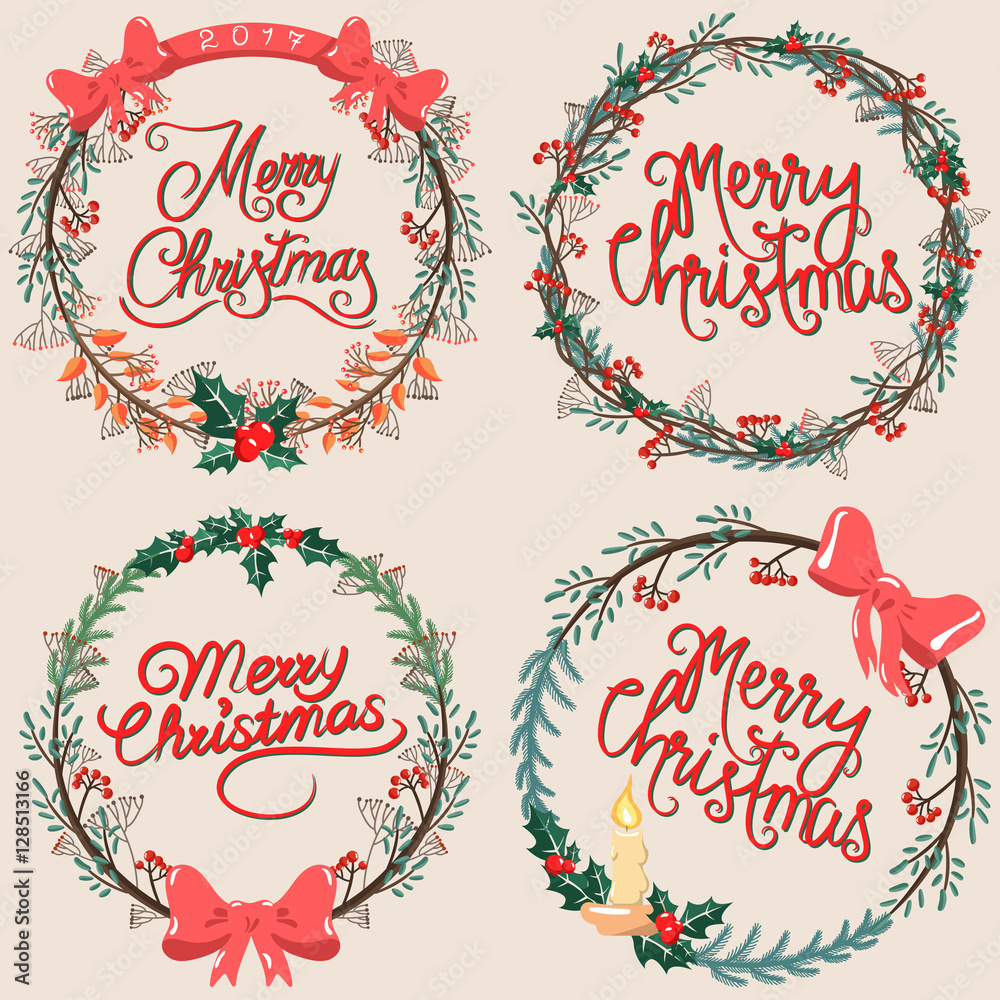 Vecteur Stock Set of Christmas floral elements/ Merry Christmas cards ...