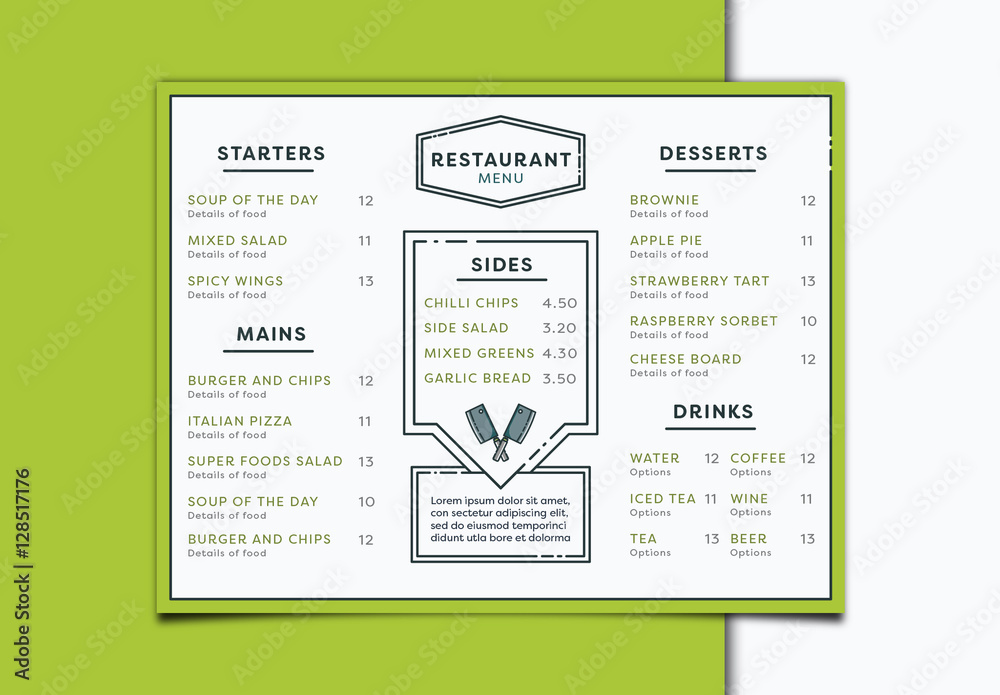 Minimalist Restaurant Menu 2 Stock Template | Adobe Stock