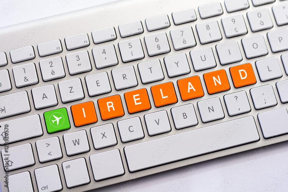 IRELAND writing on white keyboard with a aircraft sketch Stock イラスト ...
