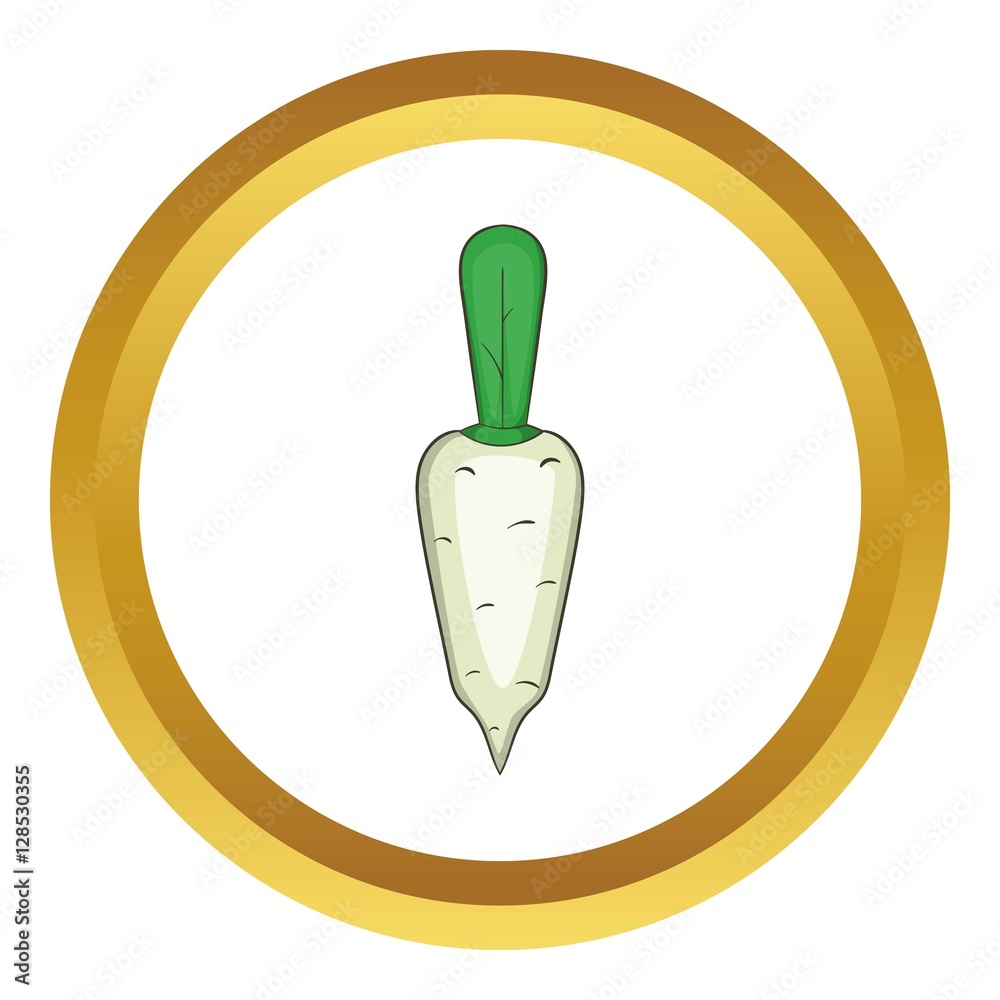 Daikon vegetable vector icon in golden circle, cartoon style isolated on white background Stock ...