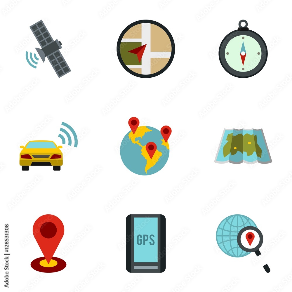 Vecteur Stock Search territory icons set. Flat illustration of 9 search ...