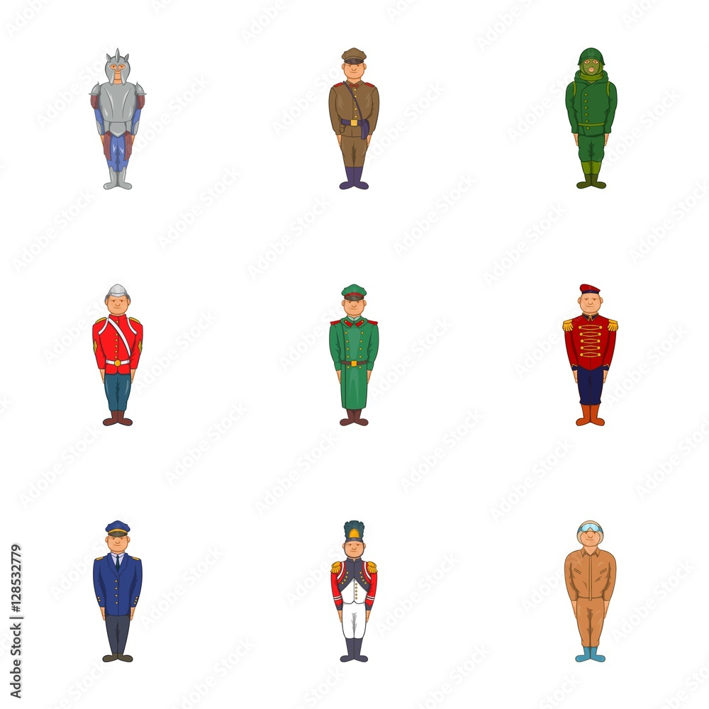 Military icons set. Cartoon illustration of 9 military vector icons for ...