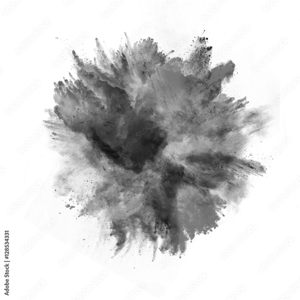 Explosion of black powder on white background Stock Photo | Adobe Stock