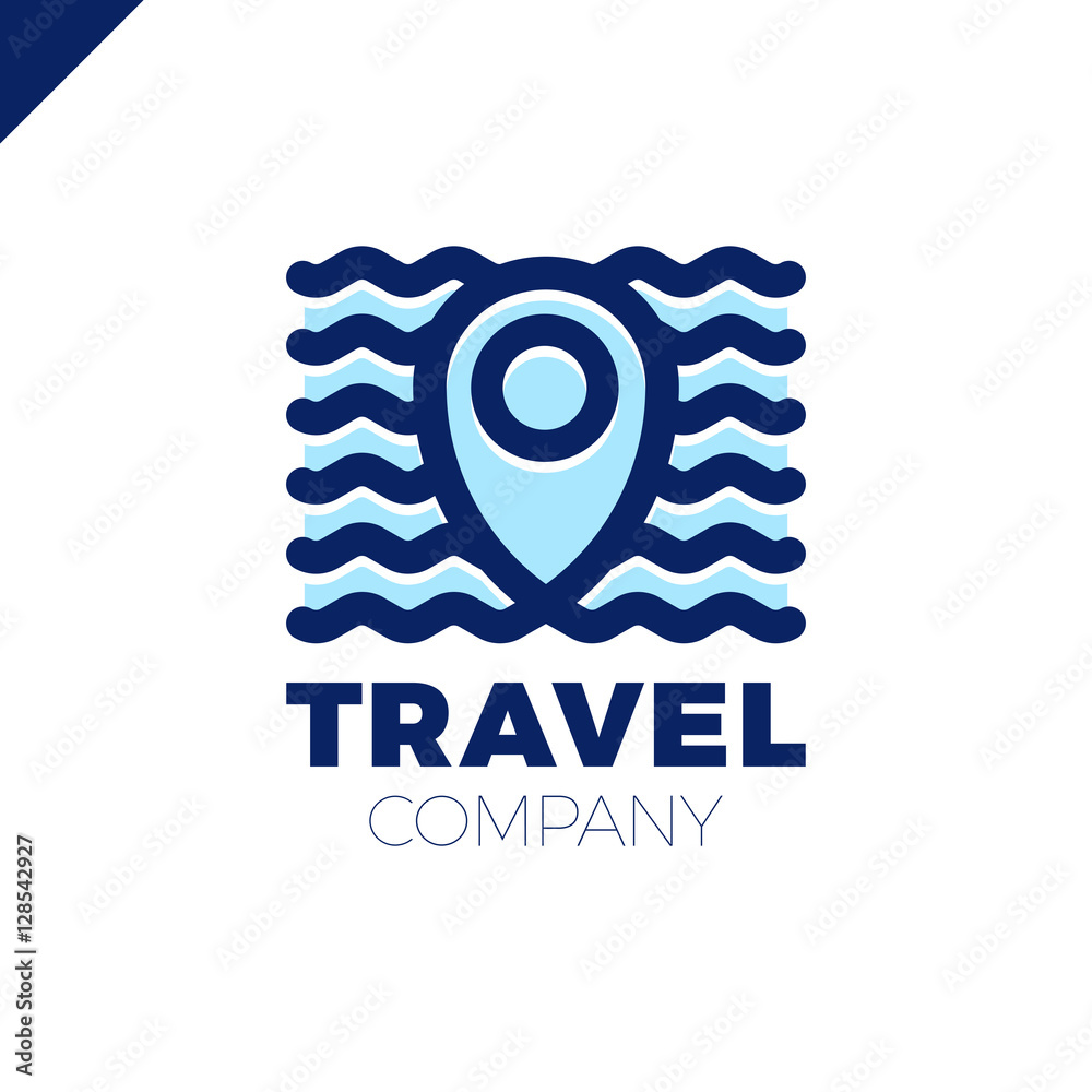 Wave Travel Pin logo. Location on map vector logo. Travel icon. Trip ...