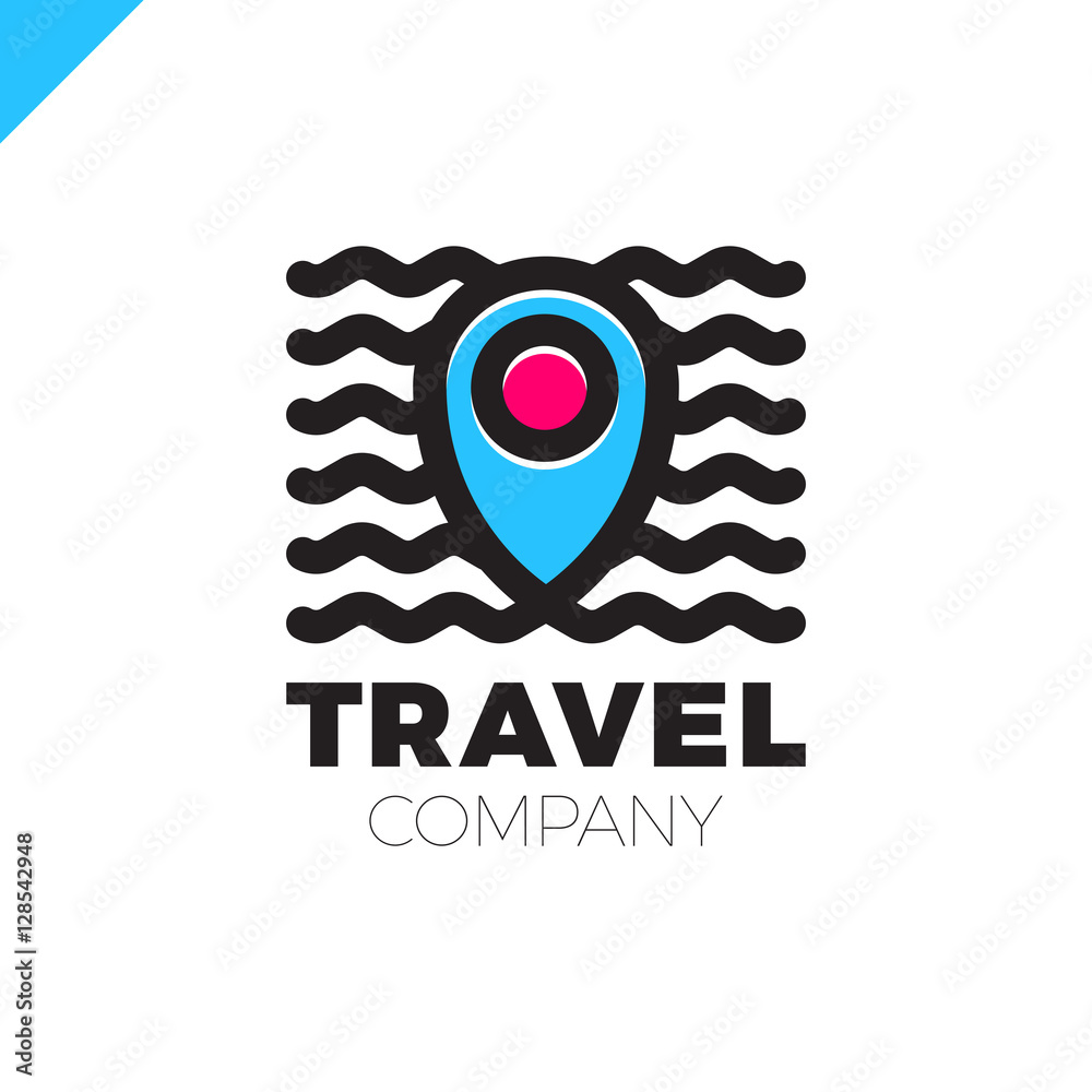 Wave Travel Pin logo. Location on map vector logo. Travel icon. Trip ...