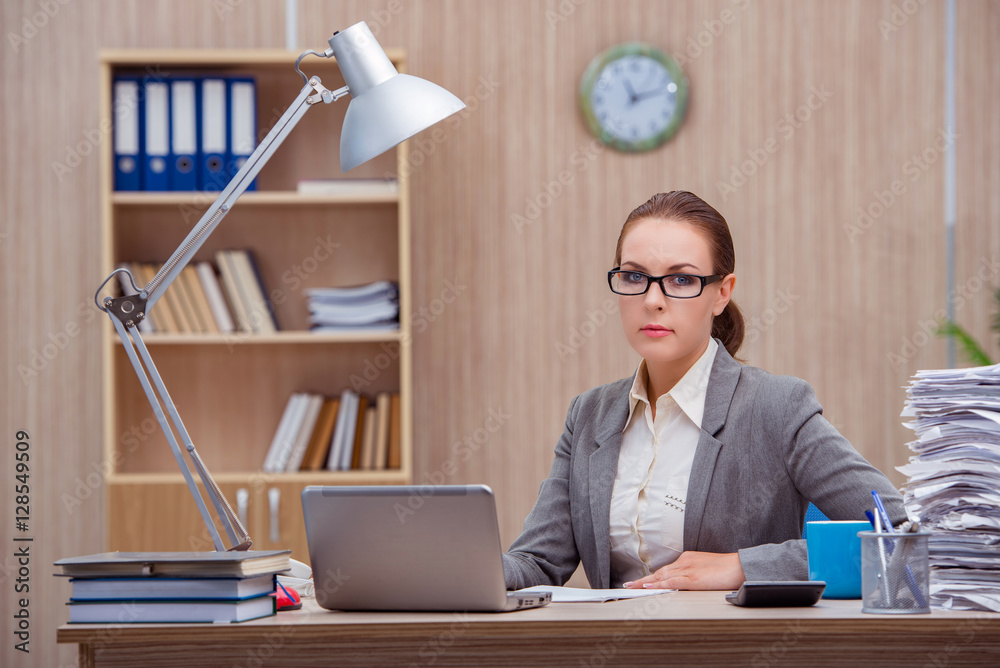 Busy stressful woman secretary under stress in the office Stock Photo ...