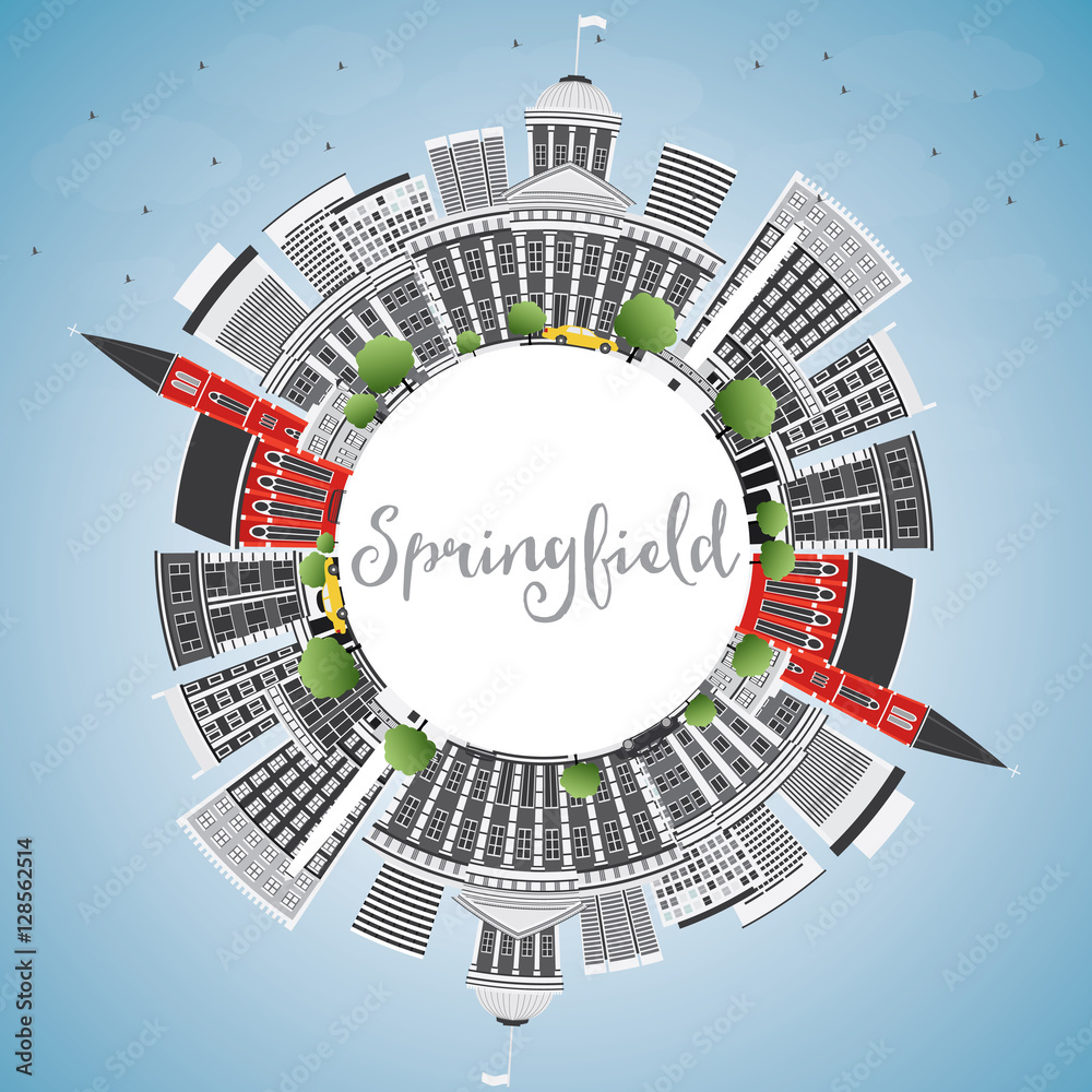 Springfield Skyline with Gray Buildings, Blue Sky and Copy Space Stock ...