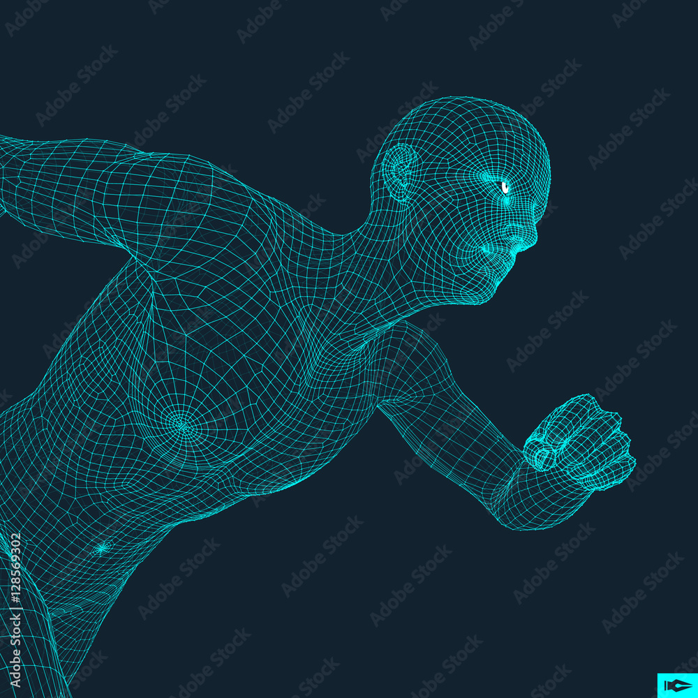 Running Man. 3D Model of Man. Geometric Design. Human Body. Stock ...