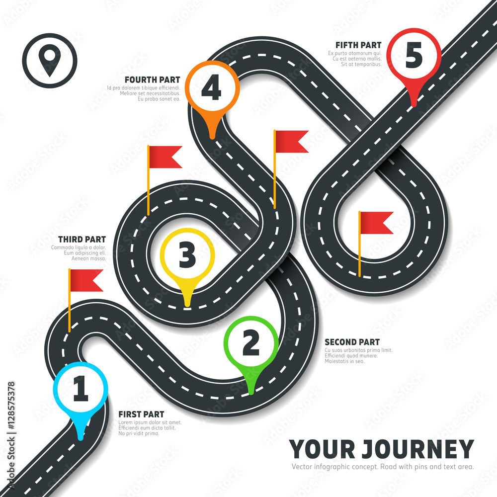 Navigation winding road vector way map infographic Stock Vector | Adobe ...