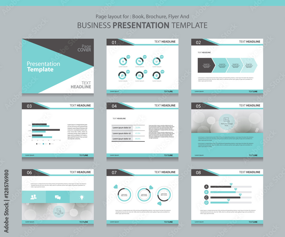 Page layout design template for business presentation page with page ...