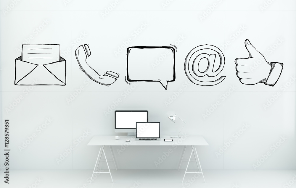 Contact us concept in office 3D rendering Stock-Illustration | Adobe Stock