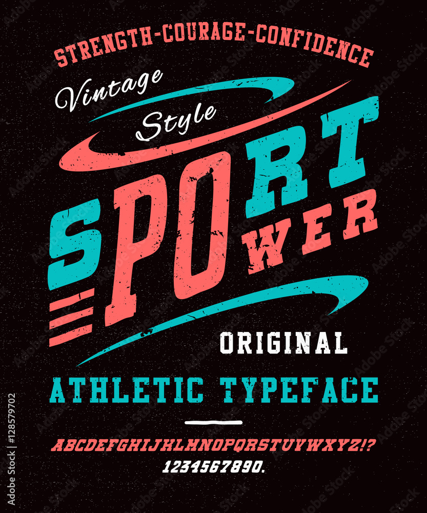 SPORT FONT crafted retro vintage typeface design. Original textured ...