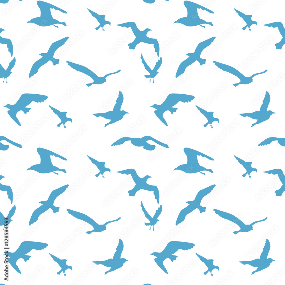 Seamless texture with flying seagulls. Pattern. Vector. Stock Vector ...