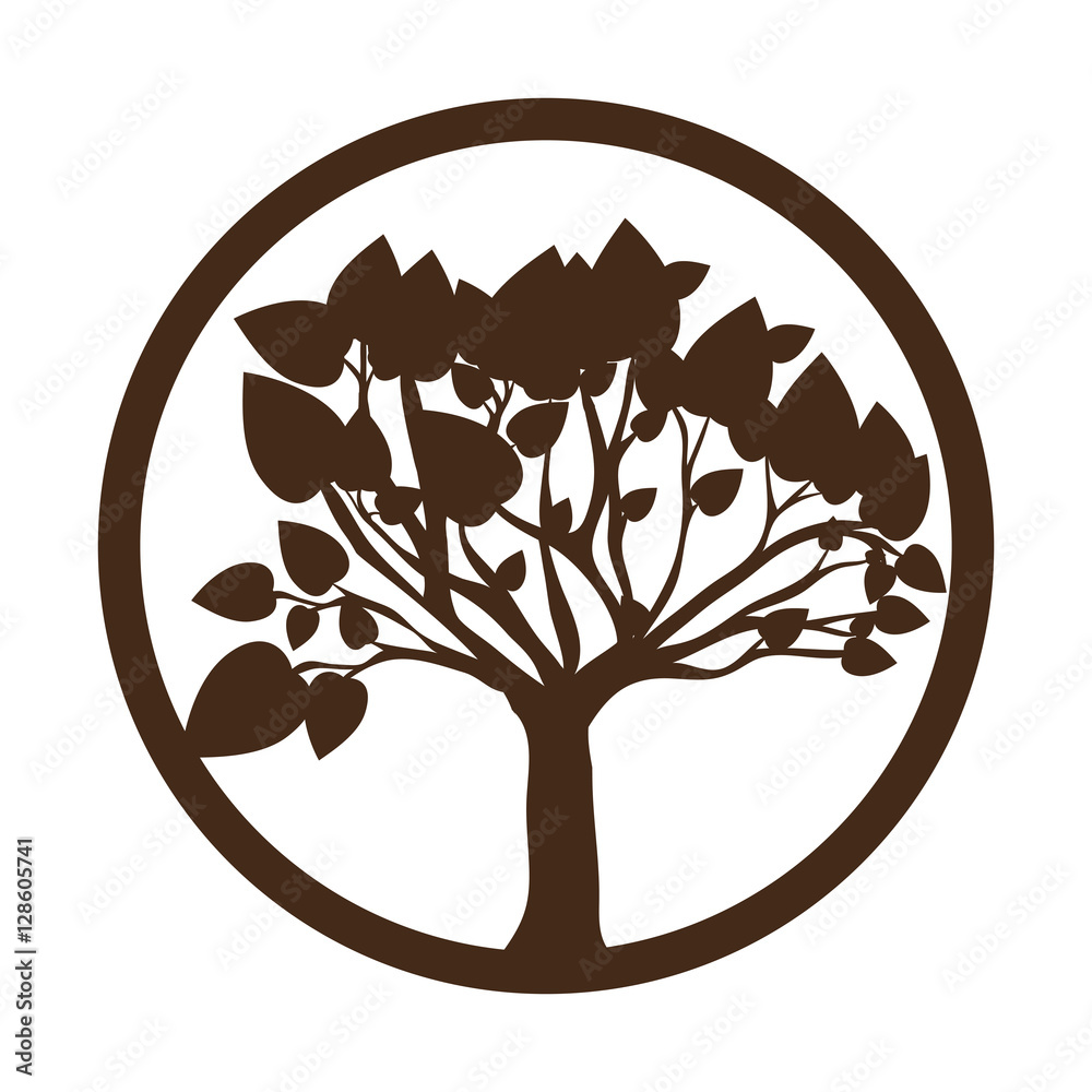 border with silhouette tree with leafy branches vector illustration ...
