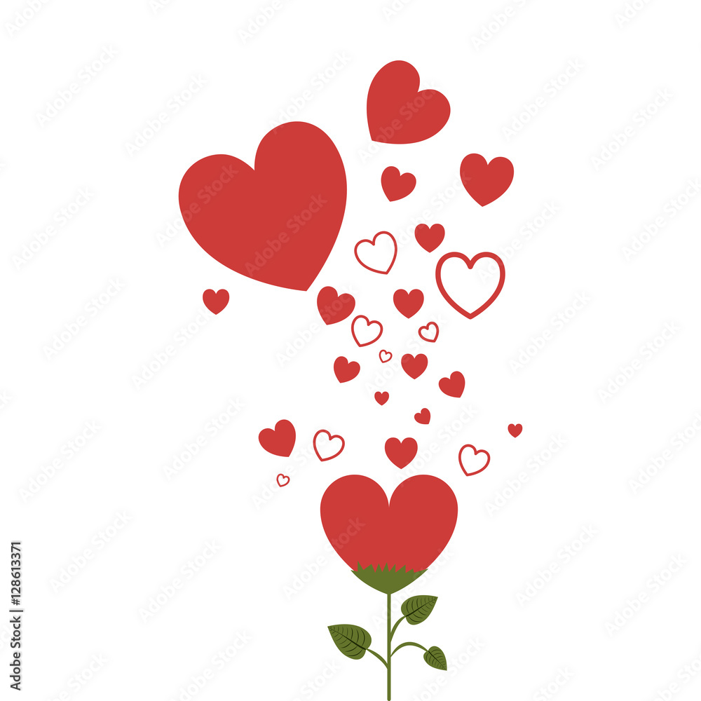hearts design icon with red heart flower with steam vector illustration ...