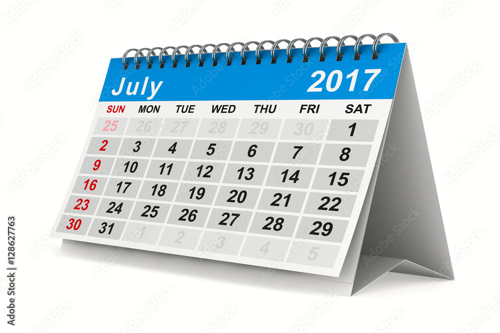 2017 year calendar. July. Isolated 3D image | Uwalls.co.uk