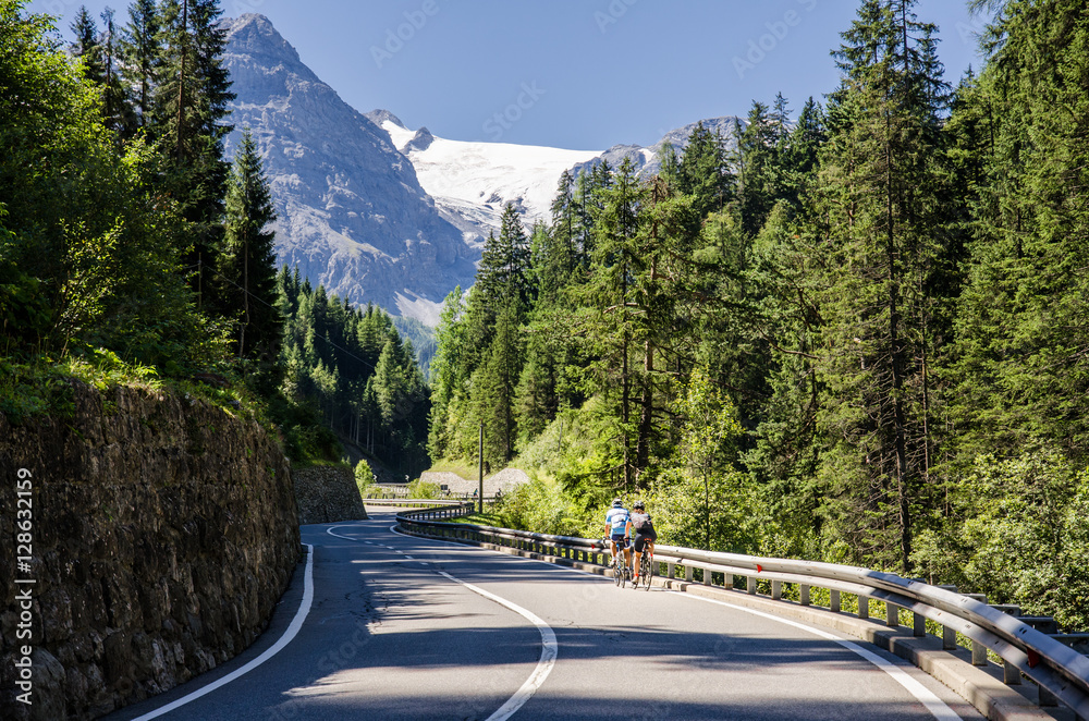 Turns of famous Passo Dello Stelvio Climb. Italian - Swiss border ...