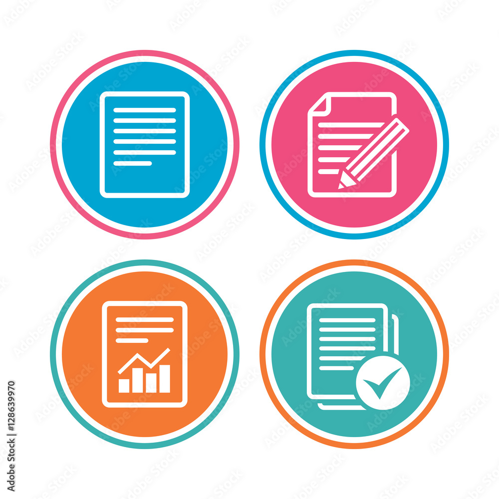 File document icons. Document with chart or graph symbol. Edit content ...