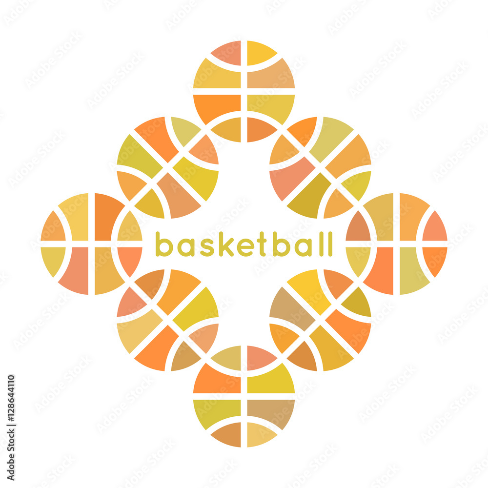 Multicoloured frame of basketball balls with the word " basketball" in ...