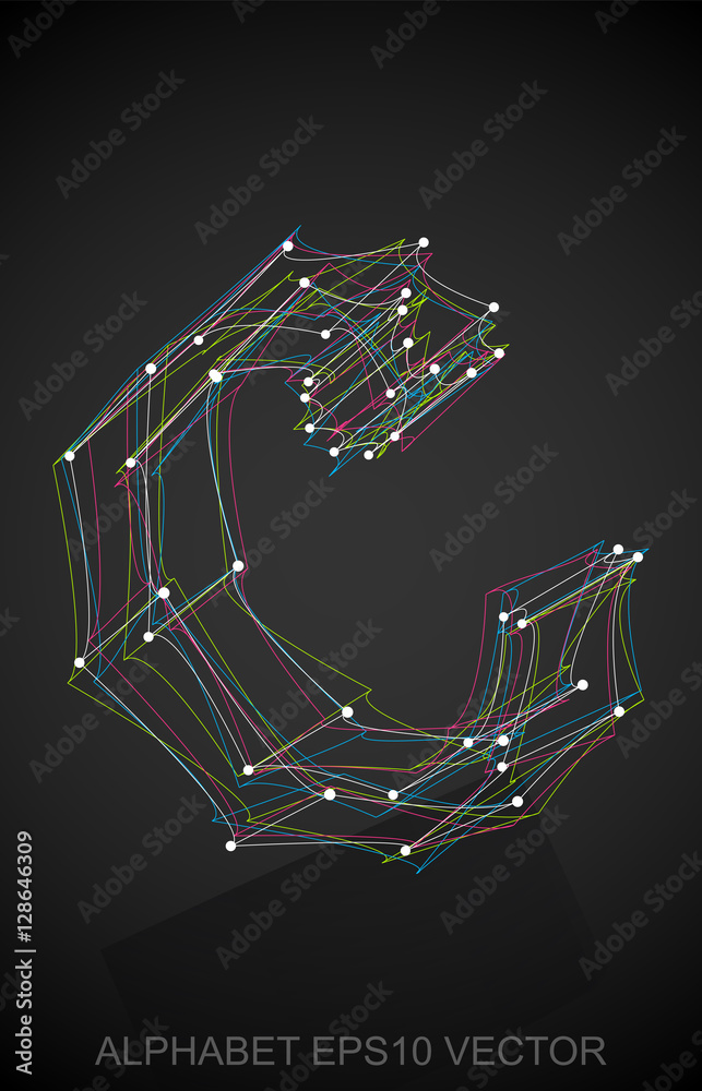 Vector illustration of a Multicolor sketched C. Hand drawn 3D C. Stock ...