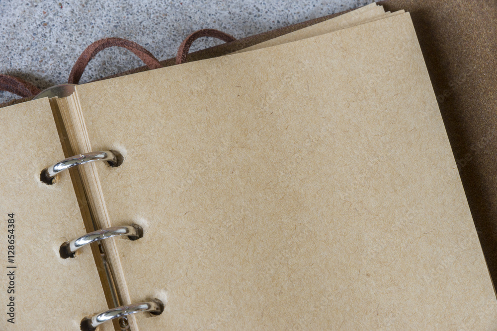 Open vintage leather notebook with handmade paper in modern bind Stock ...