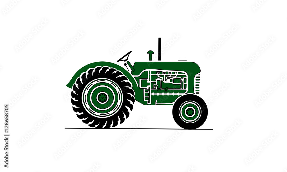Old farm tractor side on view illustration Stock Vector | Adobe Stock