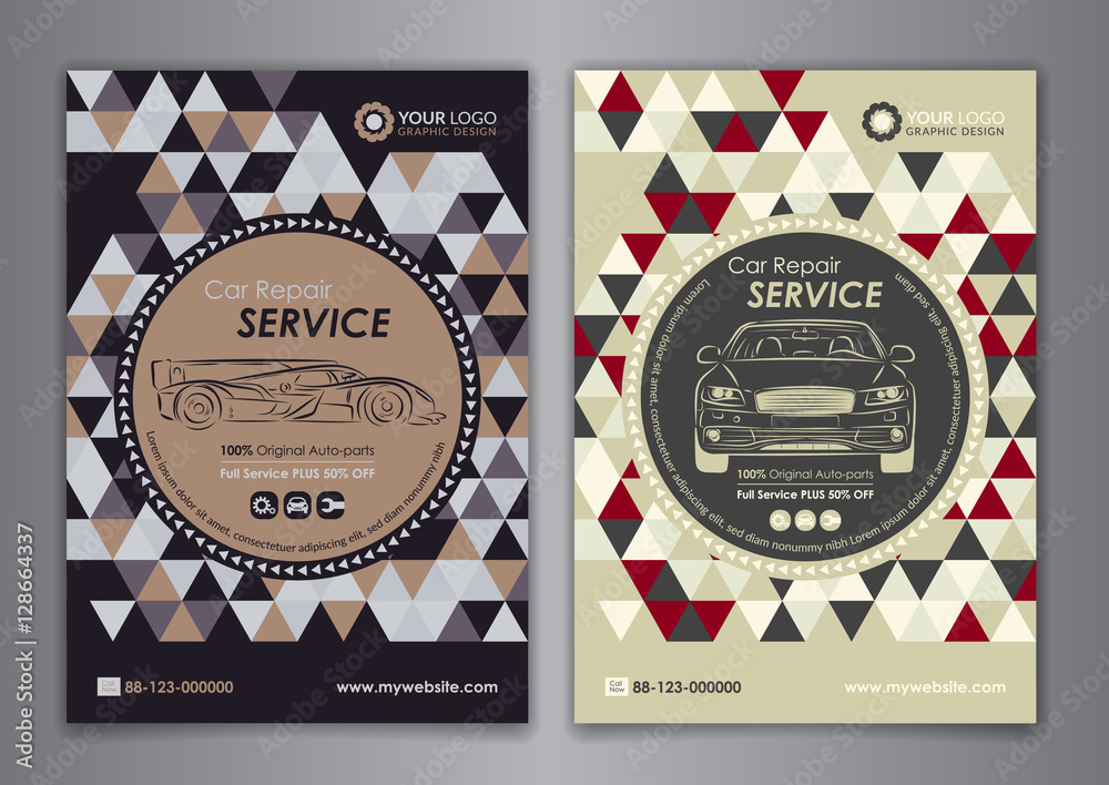 Auto repair Brochure templates, mockup flyer, abstract geometry pattern ...