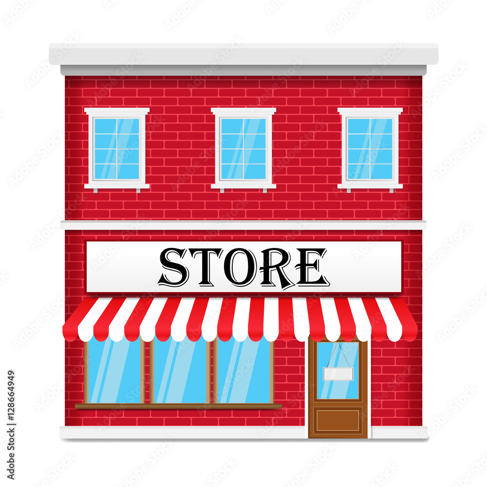facade of a brick house with a shop. vector illustration Stock Vector ...