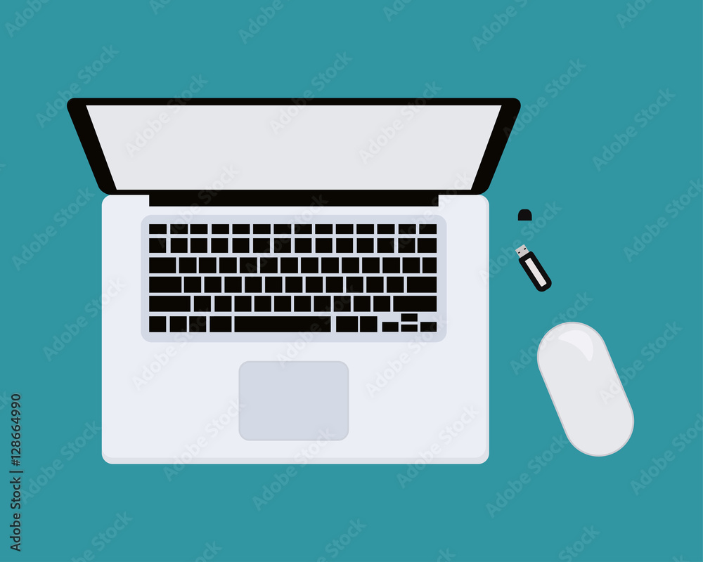 Laptop with mouse top view isolated on blue background. Stock Vector ...