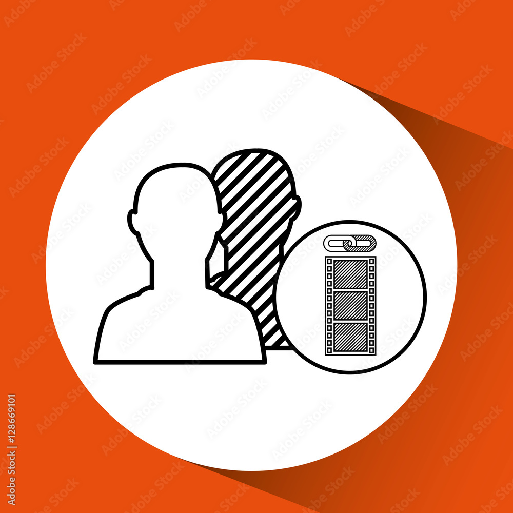 silhouette head connected film link social media vector illustration ...