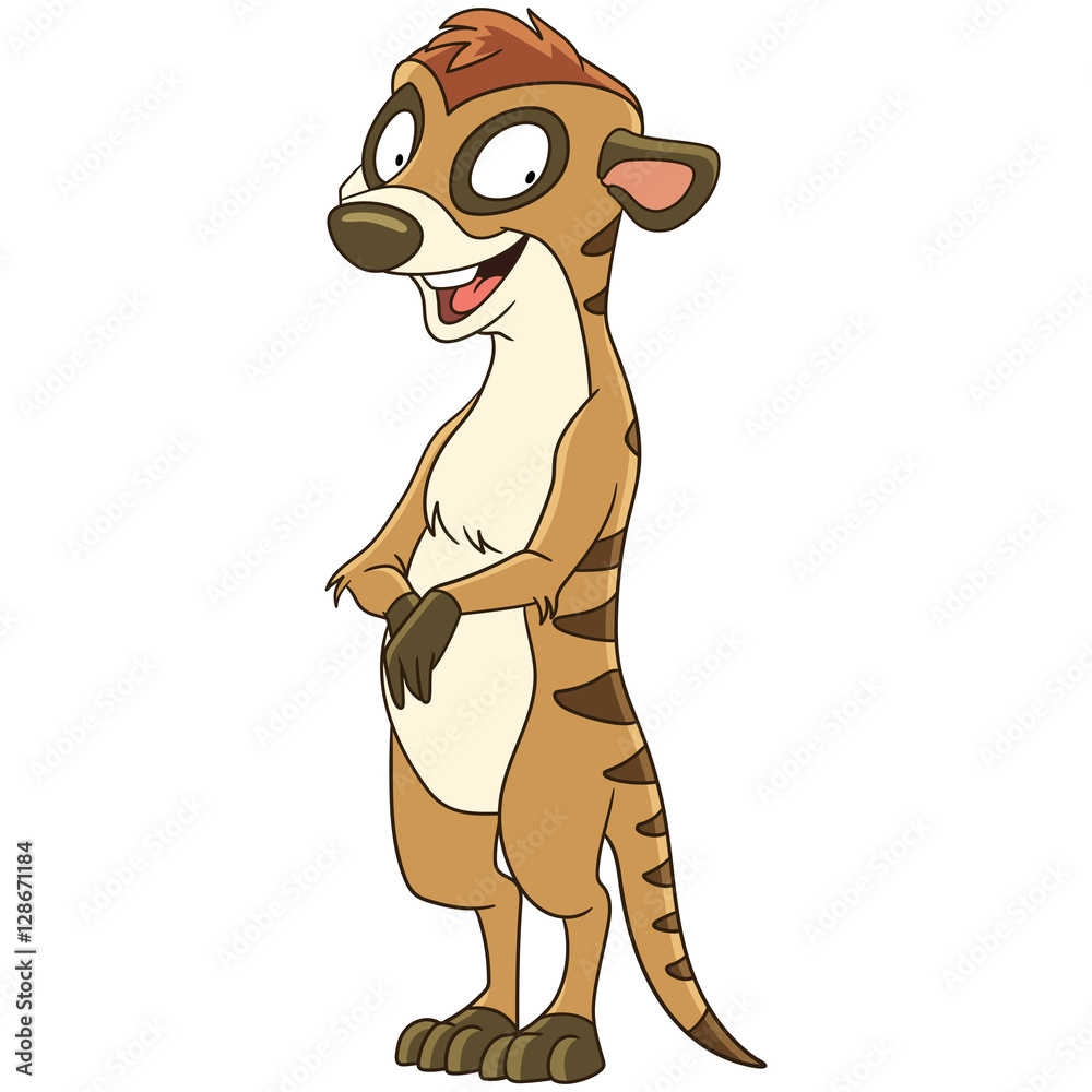 Cute and happy cartoon suricate animal, isolated on white background ...