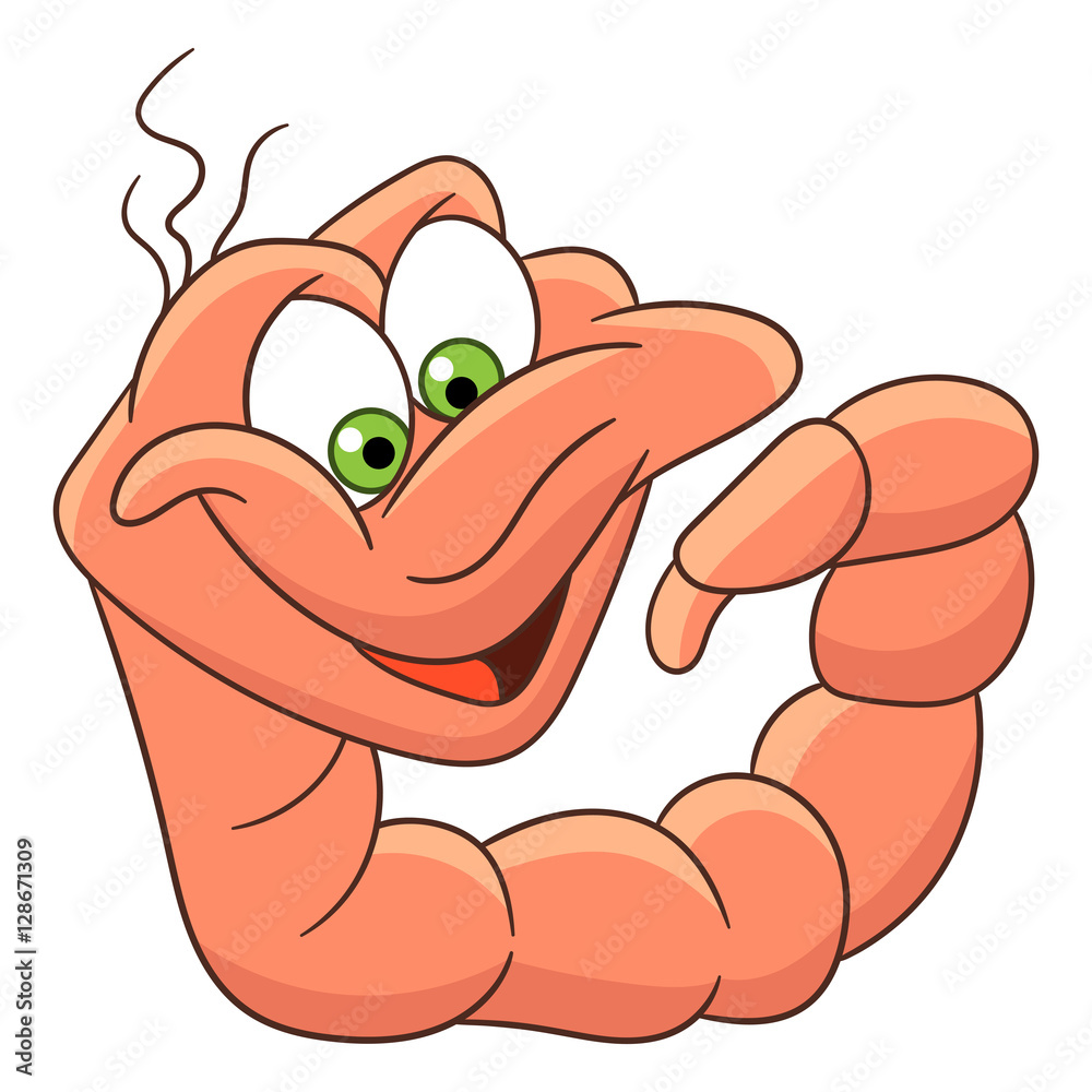 Cute and funny cartoon worm insect, isolated on white background ...