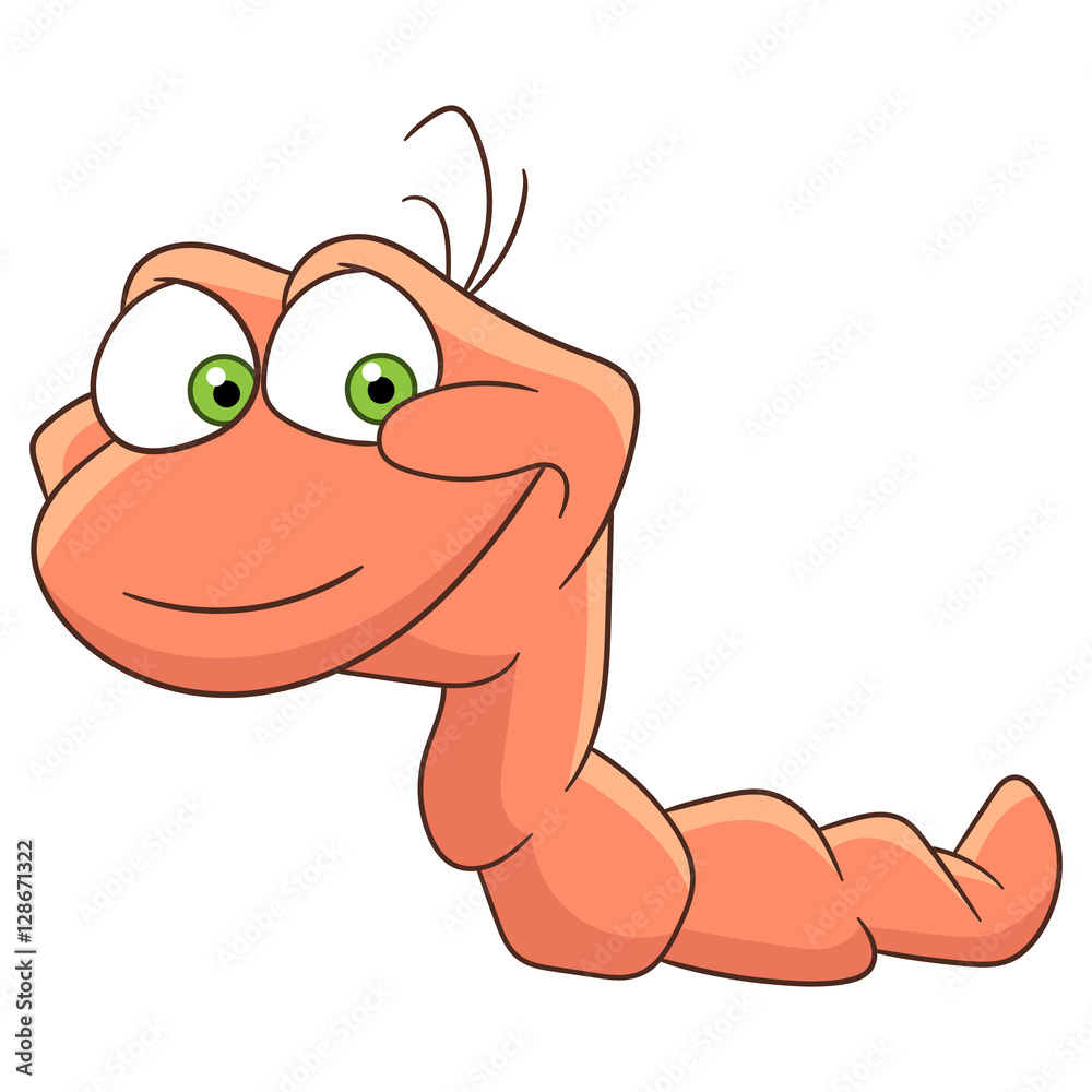 Cute and happy cartoon worm insect, isolated on white background ...