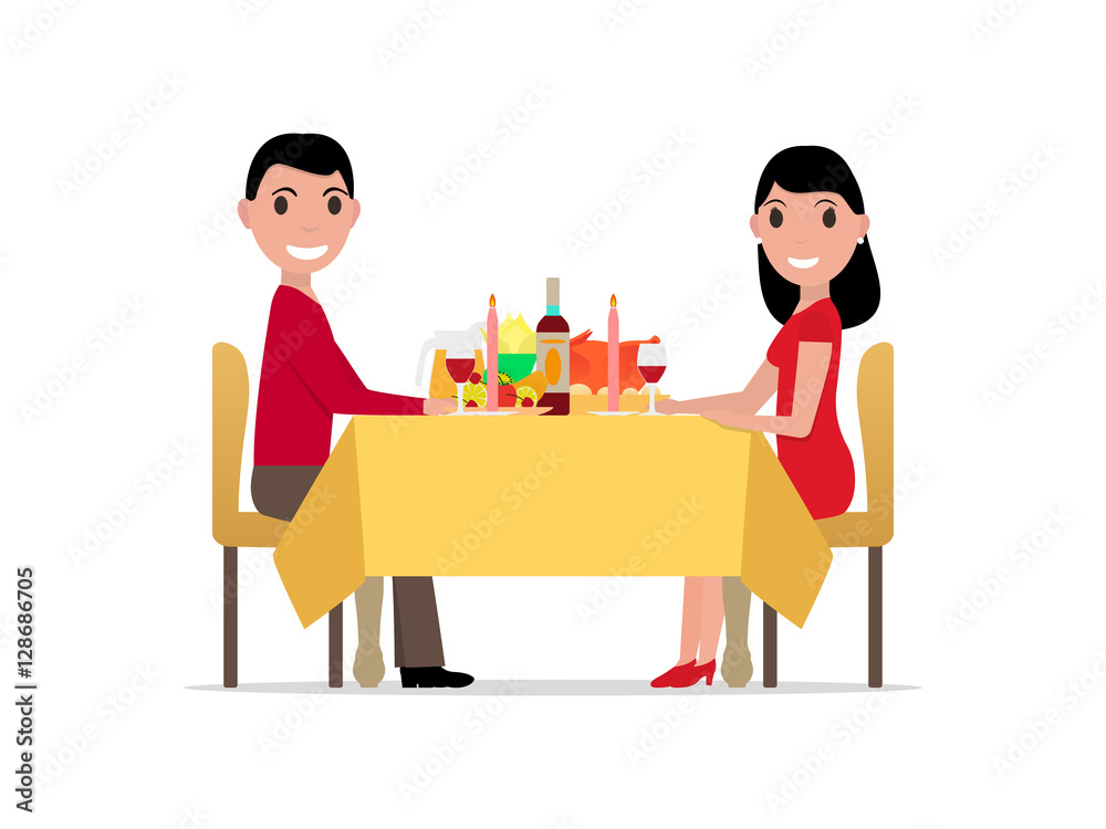 Vector cartoon romantic dinner by candlelight Stock Vector | Adobe Stock
