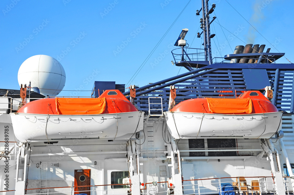 Safety lifeboat on ship deck Stock Photo | Adobe Stock