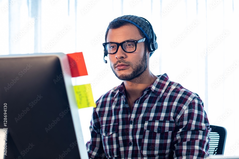 Portrait of man wearing headset Stock Photo | Adobe Stock