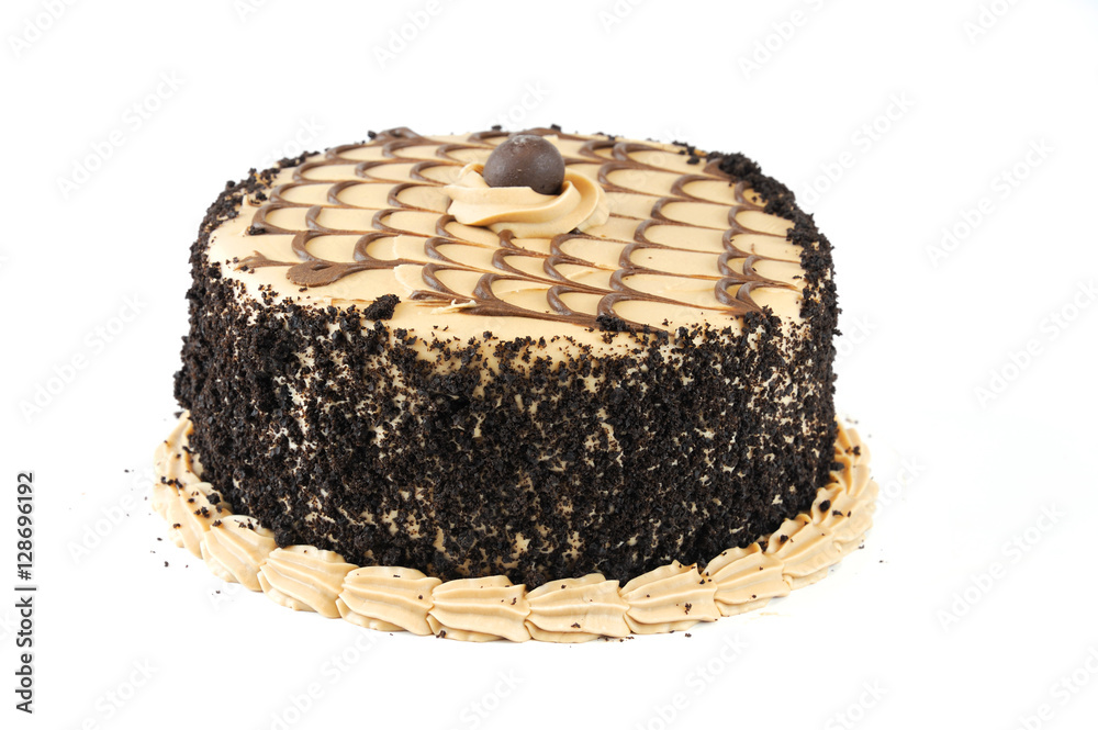 single chocolate mocha cake isolated on white background Stock Photo ...