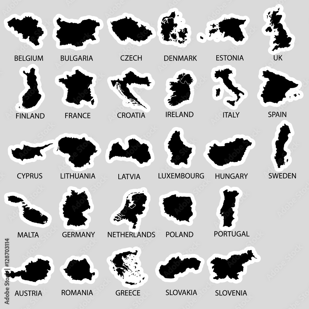 simple black maps all european union countries stickers collection ...