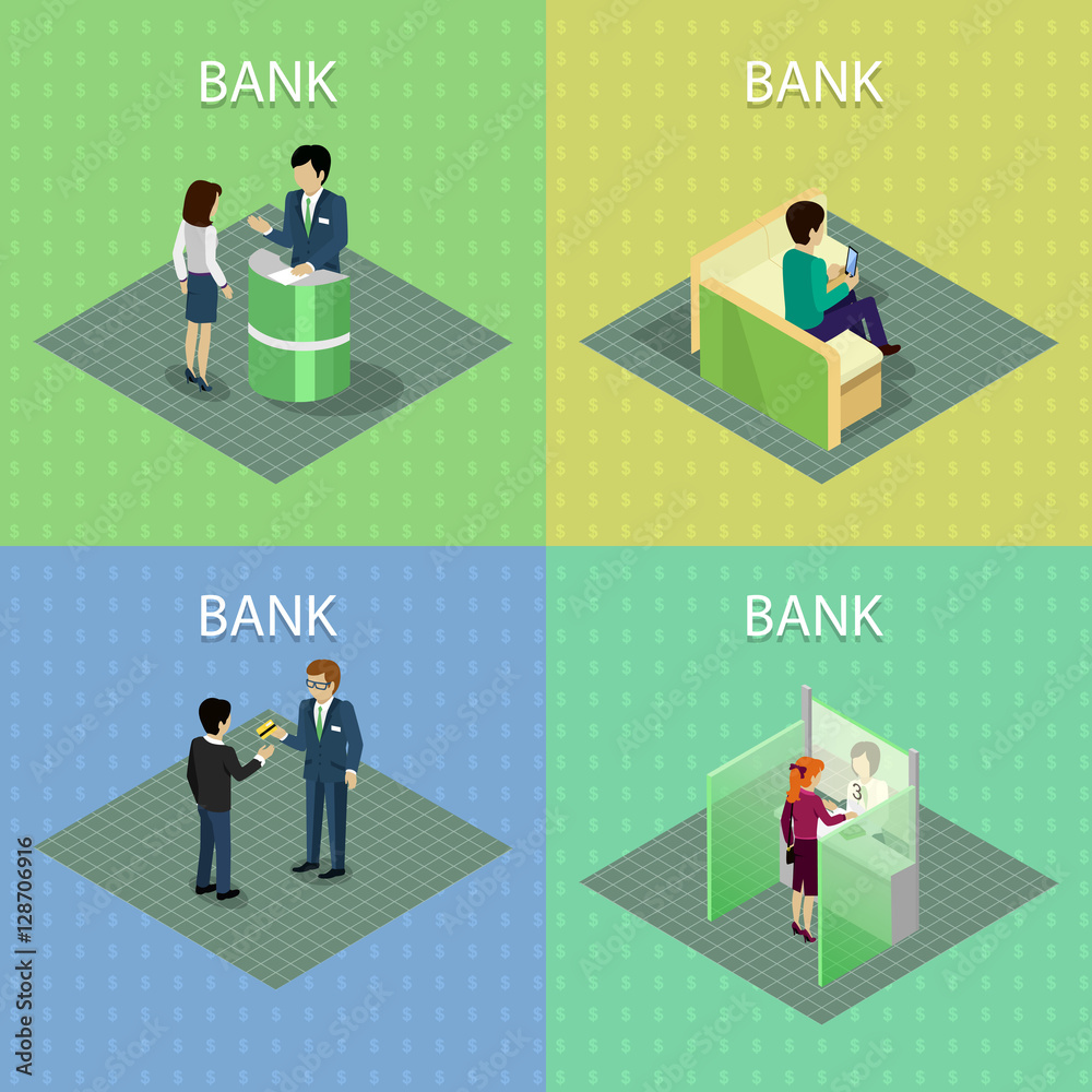 Set of Bank Concepts in Isometric Projection. Stock Vector | Adobe Stock